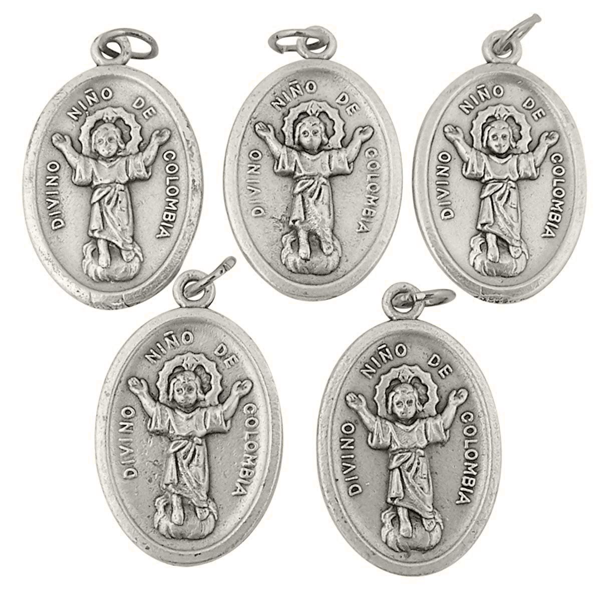 Silver Toned Base Divine Child Jesus Divino Nino de Colombia Medal, Lot of 5, 1 Inch