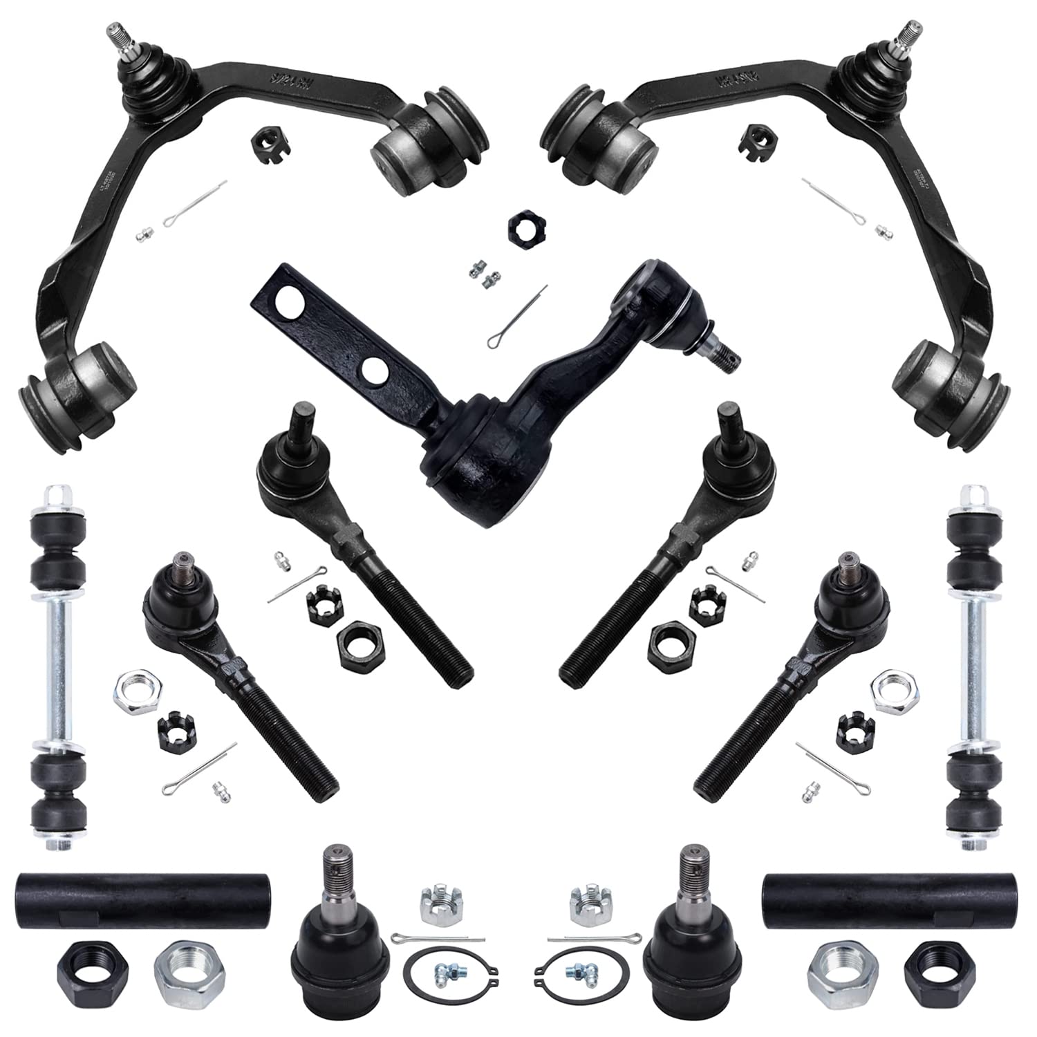 Detroit Axle - Front End 13pc Suspension Kit for Ford F-150 F-250 Expedition Lincoln Navigator, 2 Upper Control Arm 2 Lower Ball Joints 2 Sway Bars 4 Tie Rods 2 Sleeves 1 Idler Arm Replacement