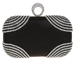 snowskite women's shiny crystal rhinestone formal evening ring clutch bag black