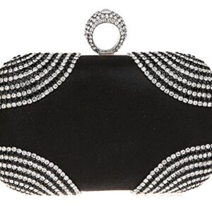 Snowskite Women's Shiny Crystal Rhinestone Formal Evening Ring Clutch Bag Black