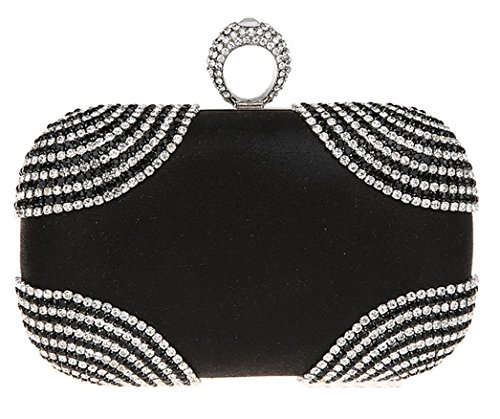 Snowskite Women's Shiny Crystal Rhinestone Formal Evening Ring Clutch Bag Black