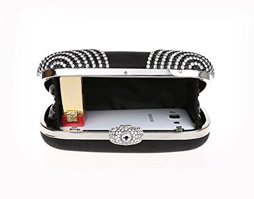 Snowskite Women's Shiny Crystal Rhinestone Formal Evening Ring Clutch Bag Black