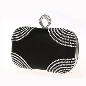 Snowskite Women's Shiny Crystal Rhinestone Formal Evening Ring Clutch Bag Black