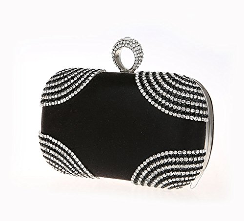 Snowskite Women's Shiny Crystal Rhinestone Formal Evening Ring Clutch Bag Black