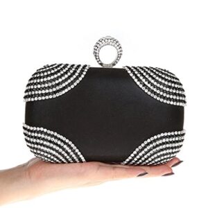 Snowskite Women's Shiny Crystal Rhinestone Formal Evening Ring Clutch Bag Black