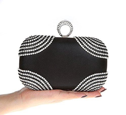 Snowskite Women's Shiny Crystal Rhinestone Formal Evening Ring Clutch Bag Black