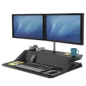 fellowes lotus sit-stand workstation desk, adjustable, pre-assembled, black