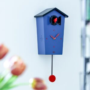 KOOKOO BirdHouse Blue, modern design cuckoo clock with 12 natural bird voices or cuckoo call