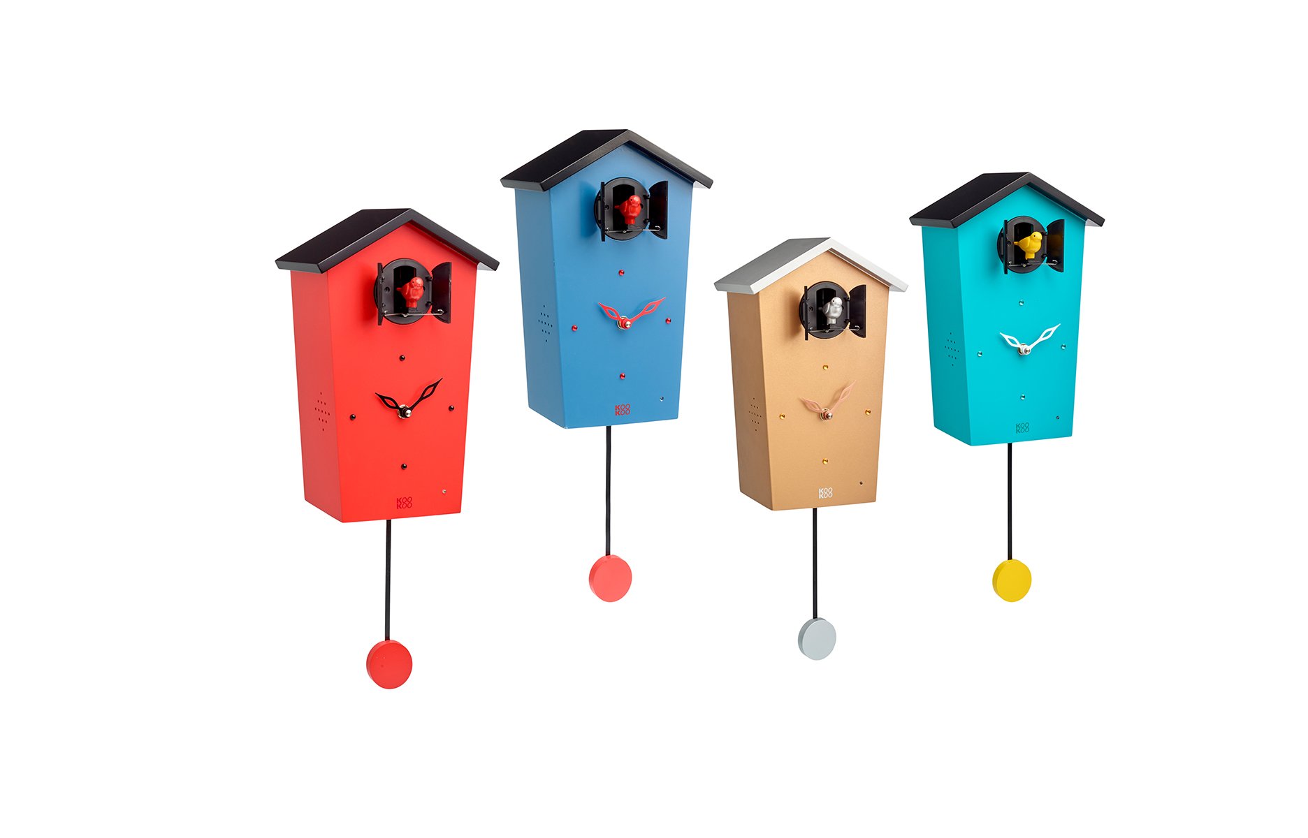 KOOKOO BirdHouse Blue, modern design cuckoo clock with 12 natural bird voices or cuckoo call