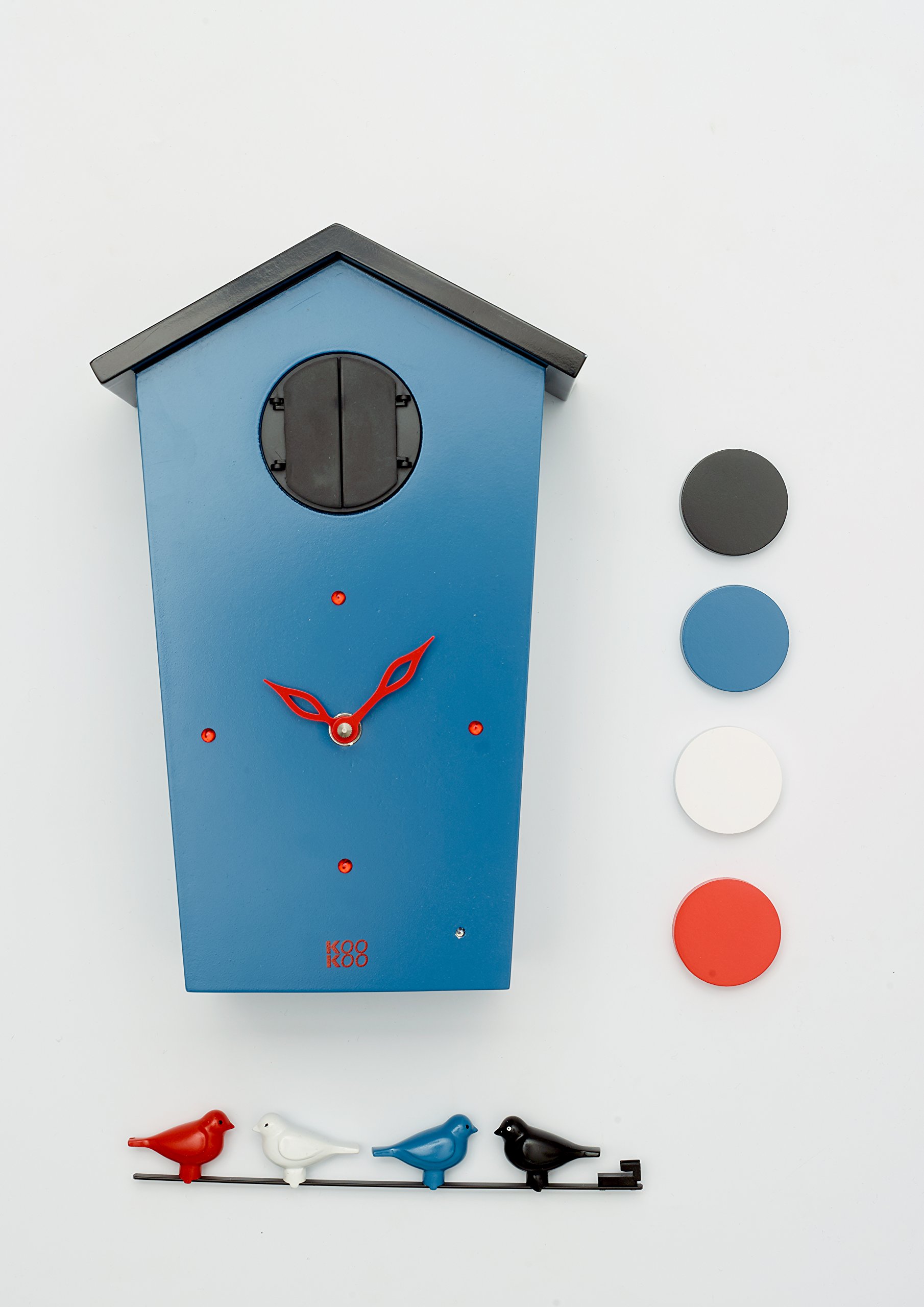 KOOKOO BirdHouse Blue, modern design cuckoo clock with 12 natural bird voices or cuckoo call