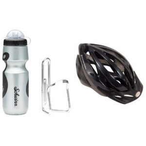 schwinn bicycle water bottle & cage (colors may vary) and schwinn thrasher adult micro bicycle black/grey helmet (adult) bundle