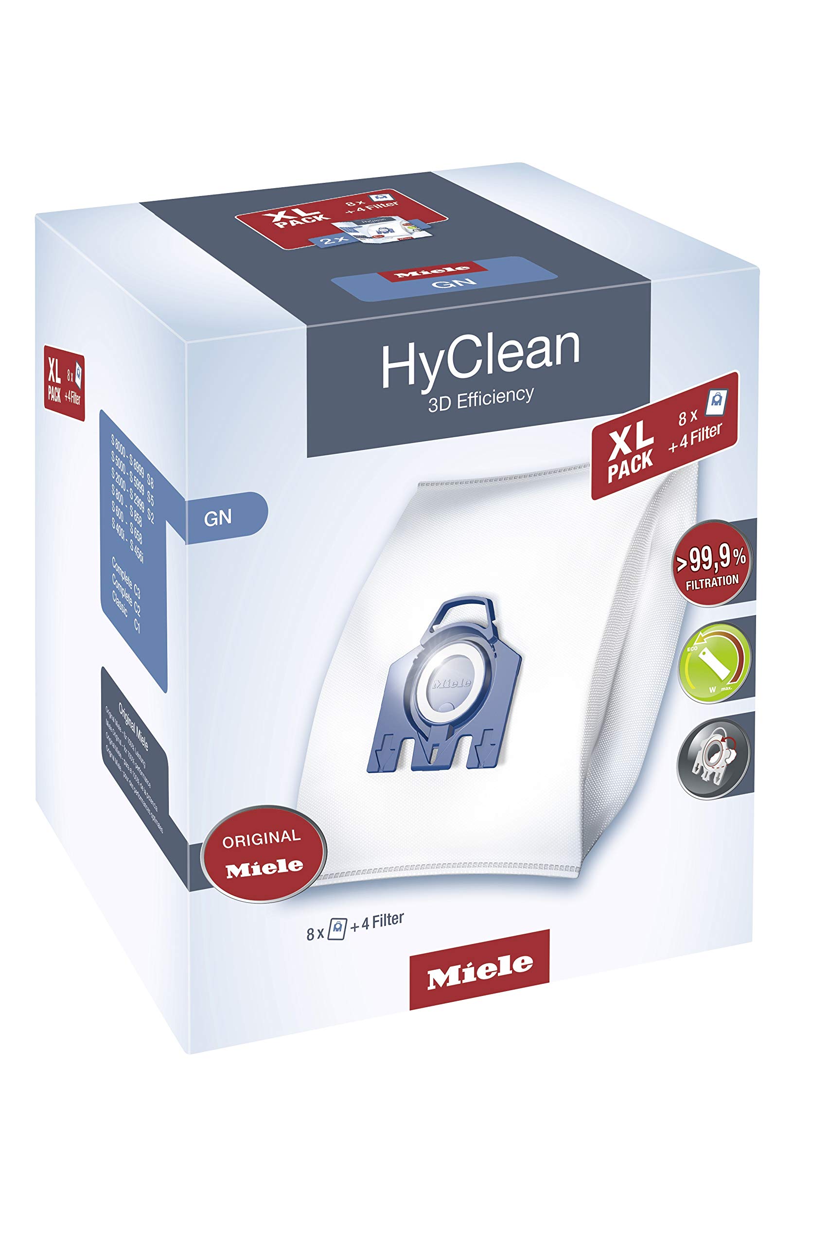 Miele 10455000 XL Pack HyClean 3D GN, Vacuum Cleaner Bags, Reliably Keep Dust inside the Vacuum Cleaner