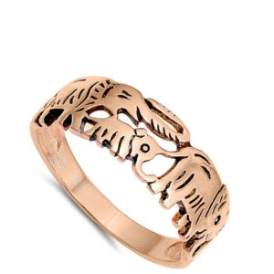 Rose Gold-Tone Elephant Family Filigree Ring 925 Sterling Silver Band Size 10