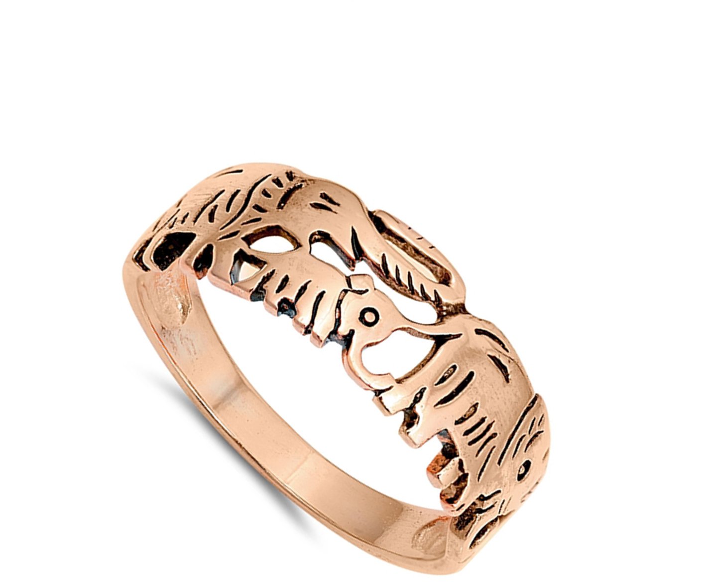 Rose Gold-Tone Elephant Family Filigree Ring 925 Sterling Silver Band Size 10