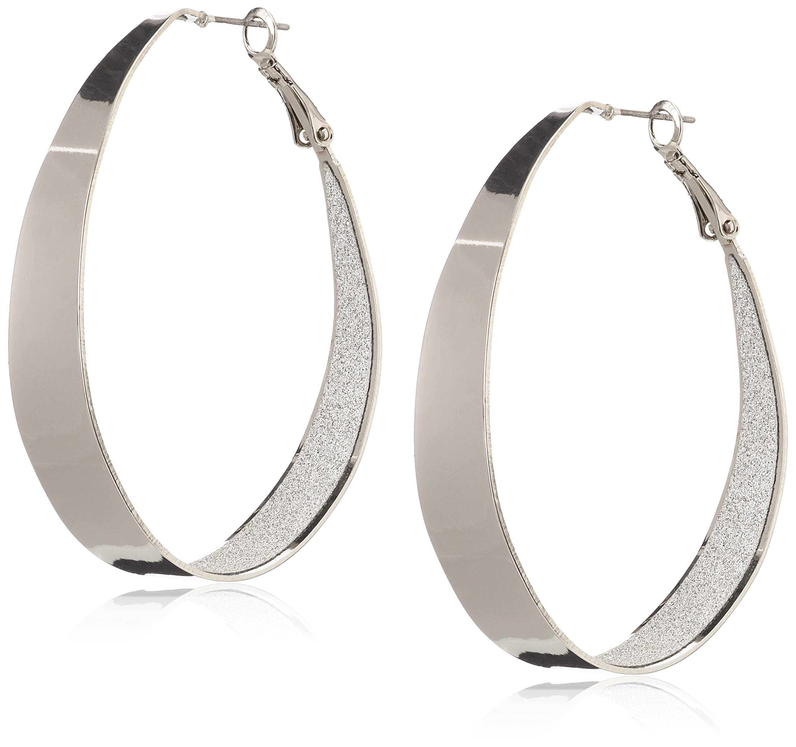 Guess Large Oval Glitter Silver Hoop Earrings