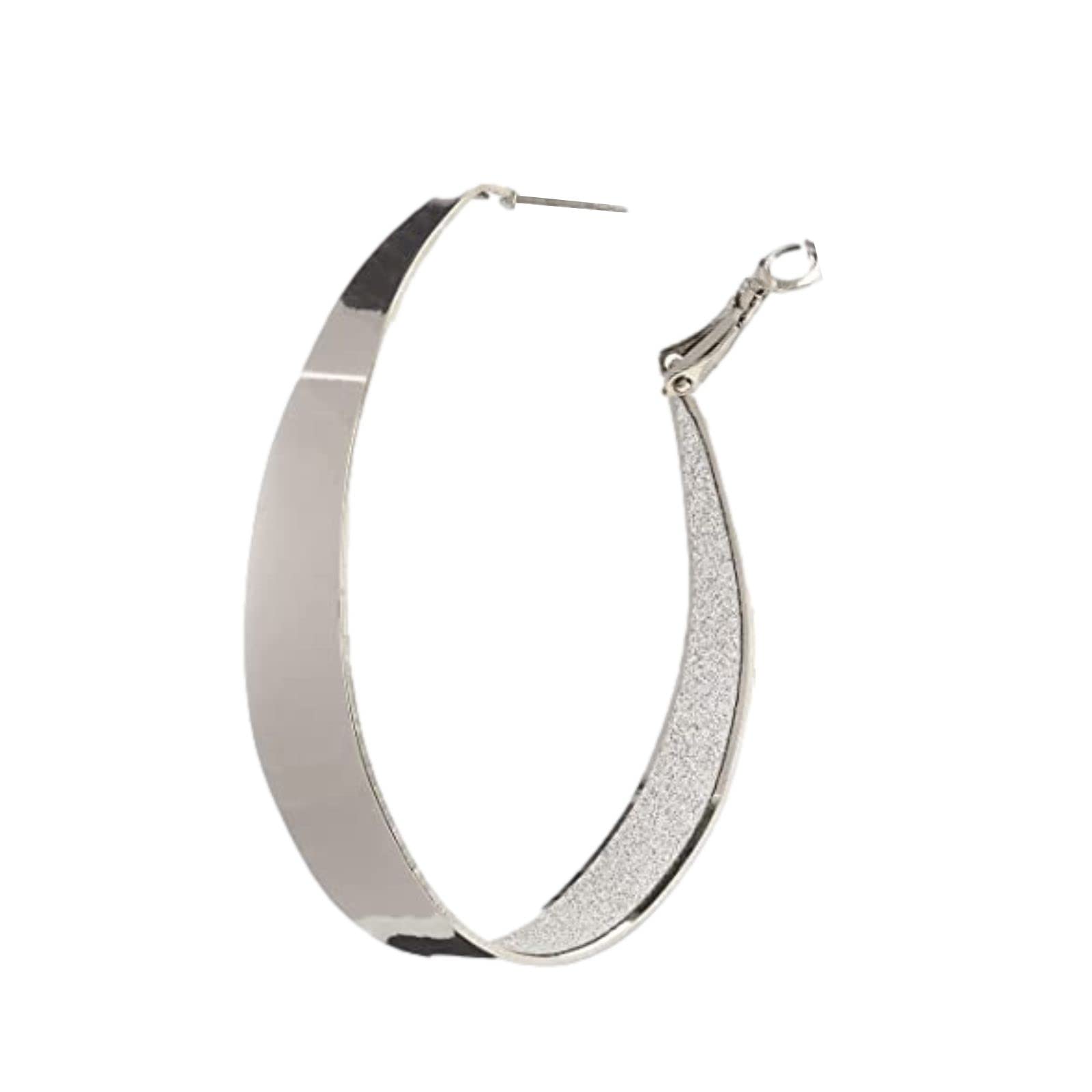 Guess Large Oval Glitter Silver Hoop Earrings