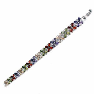 Fashion Jewelry Tennis Bracelet Garnet Emerald Amethyst Morganite Peridot White Topaz Plated Silver Bracelets 7 inch (Multi Gemstone)