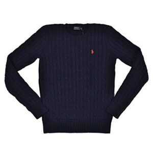 polo ralph lauren womens cable knit crew neck sweater (x-small, hunter navy)