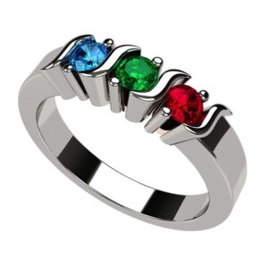 central diamond center s-bar mothers ring 1 to 6 simulated birthstones - 14k white gold - size 8