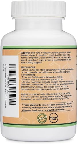 Magnesium L Threonate Capsules (Magtein) – High Absorption Supplement – Bioavailable Form for Sleep and Cognitive Function Support – 2,000 mg – 100 Capsules