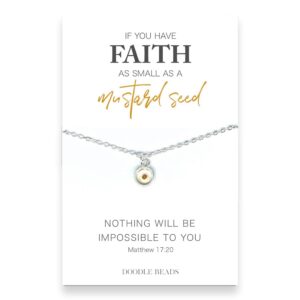 doodle beads mustard seed faith necklace for women with scripture card,encouragement, faith jewelry