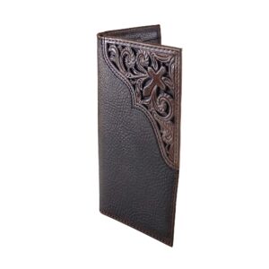 ariat men's cross corner inlay rodeo western wallet, brown, one size