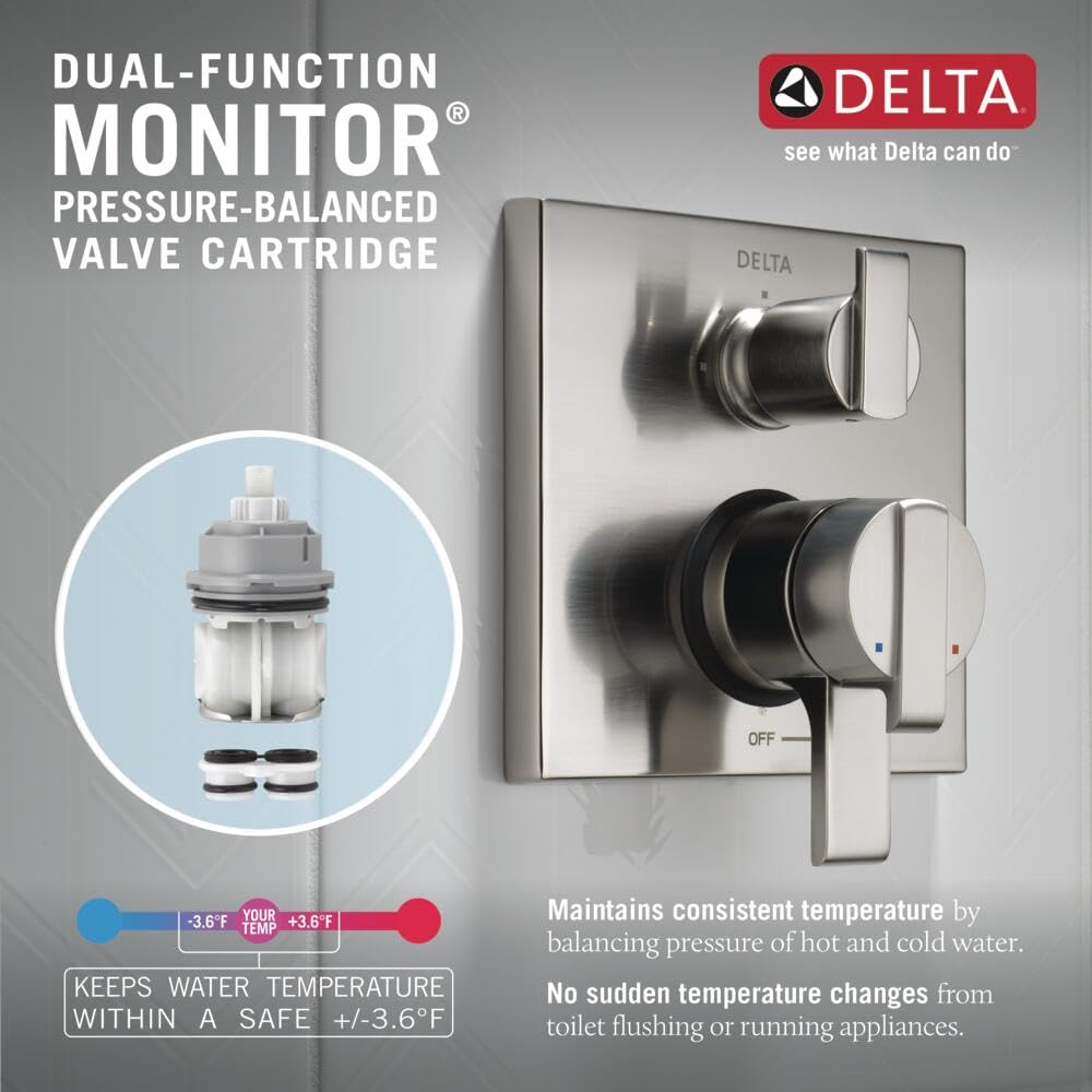 Delta Faucet Ara 17 Series 3-Setting Integrated Diverter Valve Trim Kit, Brushed Nickel Diverter Valve Trim Kit, Shower Trim Kit, Stainless T27867-SS (Valve Not Included)