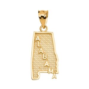 alabama state map charm pendant in 10k yellow gold