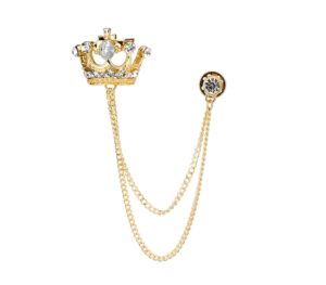 knighthood men's golden crown with hanging chain brooch golden lapel pin crystal brooch suit stud lapel pin vintage rhinestone wedding brooch pin