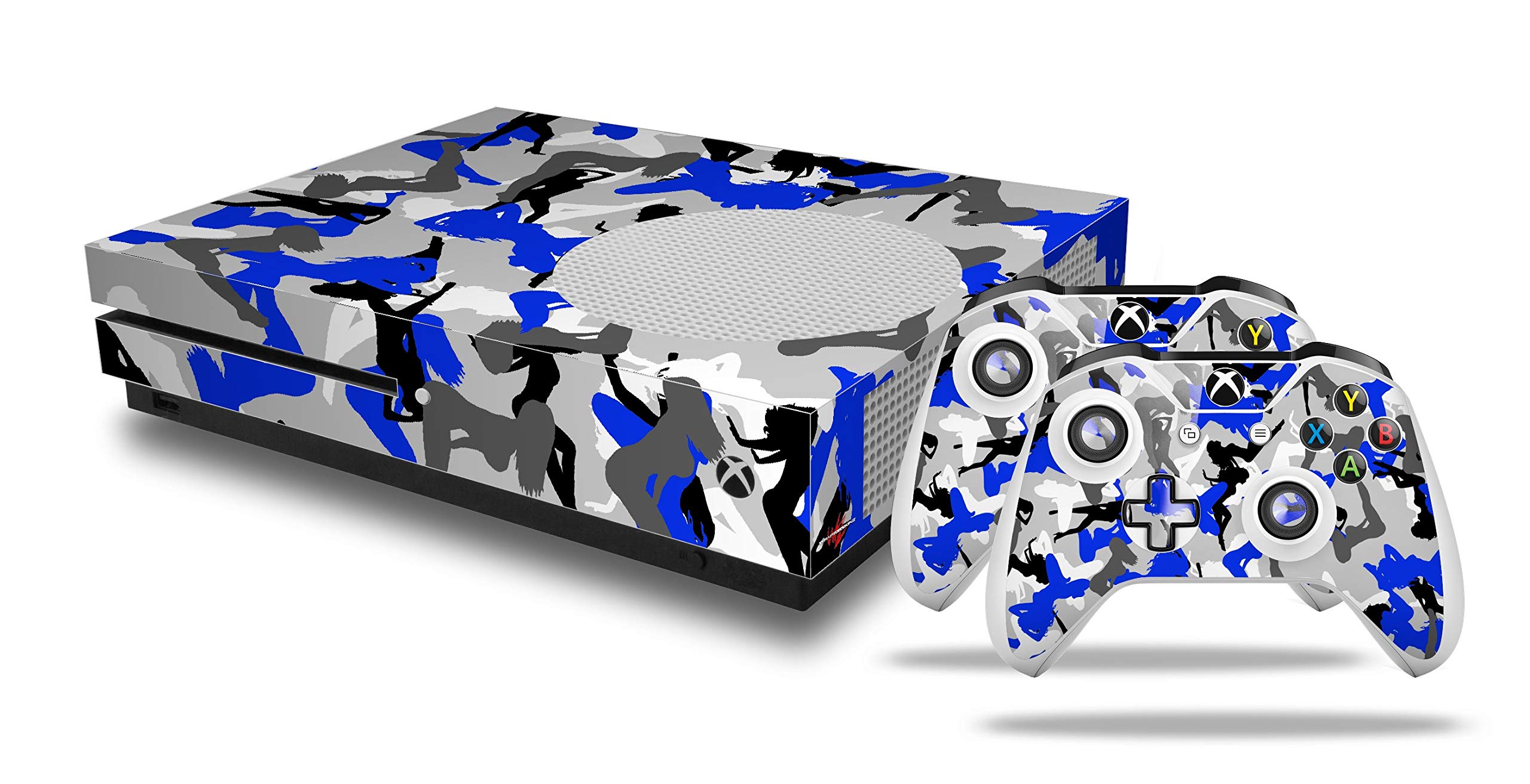 WraptorSkinz Decal Vinyl Skin Wrap Compatible with Xbox One S Console and Controllers - Sexy Girl Silhouette Camo Blue