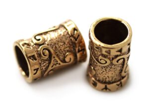 lynnaround bronze norse viking celtic beard beads rings, dwarven dreadlock pirate medieval hair beads, pagan jewelry