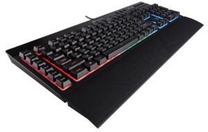 corsair k55 rgb gaming keyboard – ip42 dust and water resistance – 6 programmable macro keys – dedicated media keys - detachable palm rest included (ch-9206015-na) , black