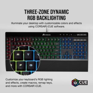 Corsair K55 RGB Gaming Keyboard – IP42 Dust and Water Resistance – 6 Programmable Macro Keys – Dedicated Media Keys - Detachable Palm Rest Included (CH-9206015-NA) , Black