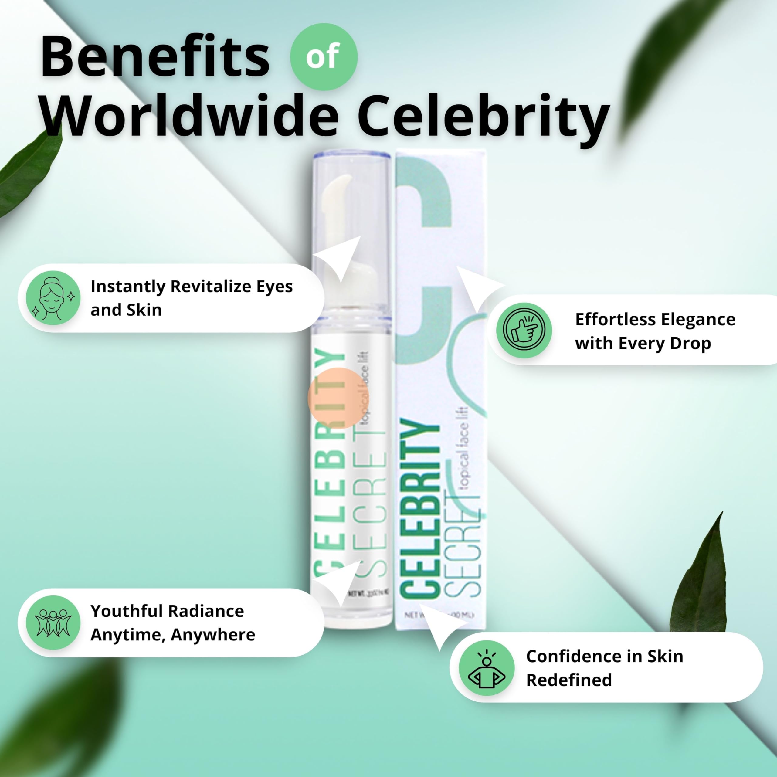 Worldwide Nutrition Celebrity Secret Topical Face Lift - Temporary Face Wrinkles Remover with Instant Skin Tightening Wrinkle Filler, Facial Firming and Tightening Cream for Youthful Skin -10 ml