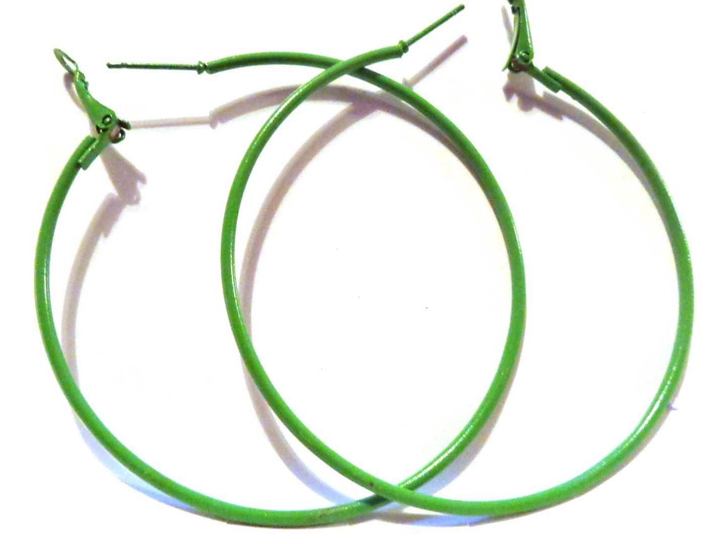 Green Hoop Earrings 2 inch Hoop Simple Thin Hoop Earrings