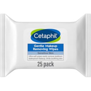 cetaphil gentle makeup removing face wipes, daily cleansing facial towelettes gently remove makeup, fragrance and alcohol free, 25 count