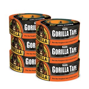 gorilla black duct tape, 1.88" x 12 yd, black, (pack of 6)