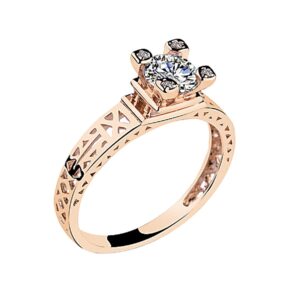 gold plated solitaire style eiffel tower ring with aaa round cubic zircon crystal wedding engagement ring fashion jewelry for women (7.5)