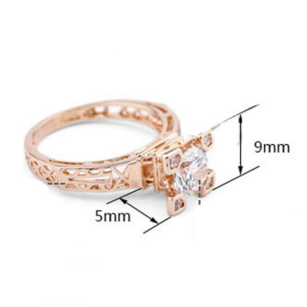 Gold Plated Solitaire Style Eiffel Tower Ring with AAA Round Cubic Zircon Crystal Wedding Engagement Ring Fashion Jewelry for Women (7.5)