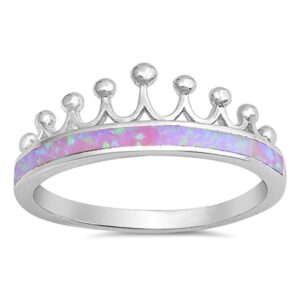 pink simulated opal crown tiara princess ring new .925 sterling silver band size 8