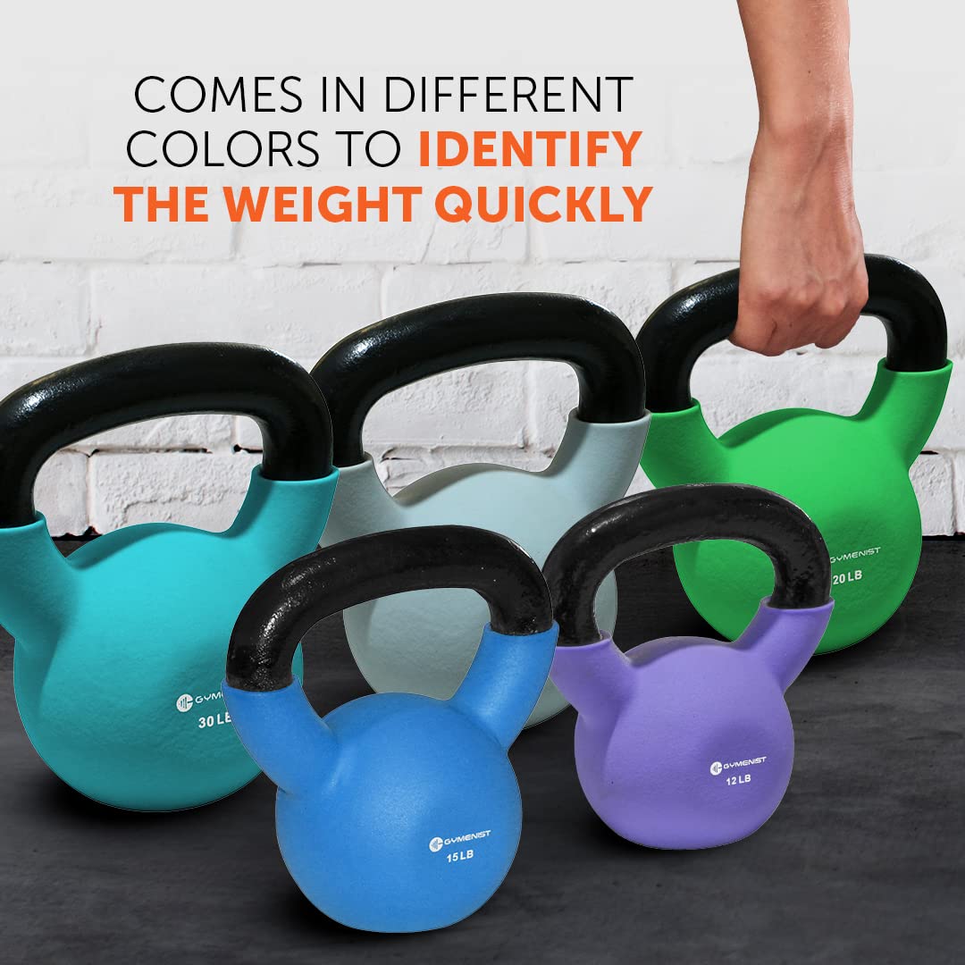 GYMENIST Kettlebell Fitness Iron Weights with Neoprene Coating Around The Bottom Half of The Metal Kettle Bell (20 LB)