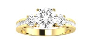 houston diamond district 1.1 carat t.w. 14k yellow gold round channel set 3 three stone engagement ring j i1 clarity center stones. size - 7.5