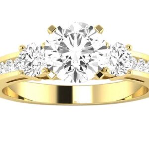 Houston Diamond District 1.1 Carat t.w. 14K Yellow Gold Round Channel Set 3 Three Stone Engagement Ring J I1 Clarity Center Stones. size - 7.5