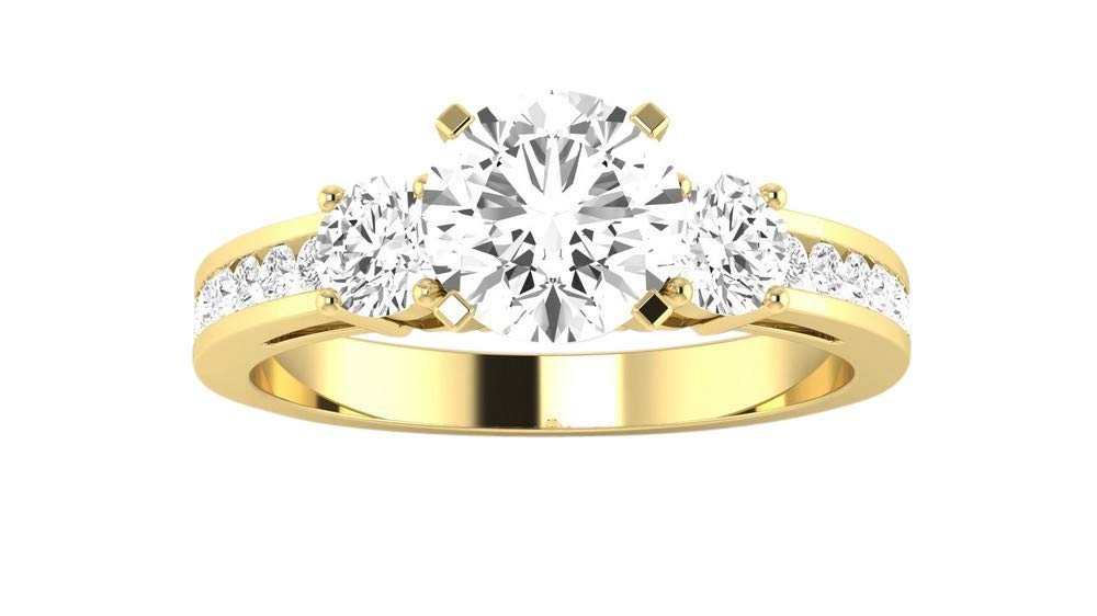 Houston Diamond District 1.1 Carat t.w. 14K Yellow Gold Round Channel Set 3 Three Stone Engagement Ring J I1 Clarity Center Stones. size - 7.5