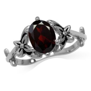 silvershake 1.45ct. natural garnet 925 sterling silver flower and leaf vintage inspired ring size 10