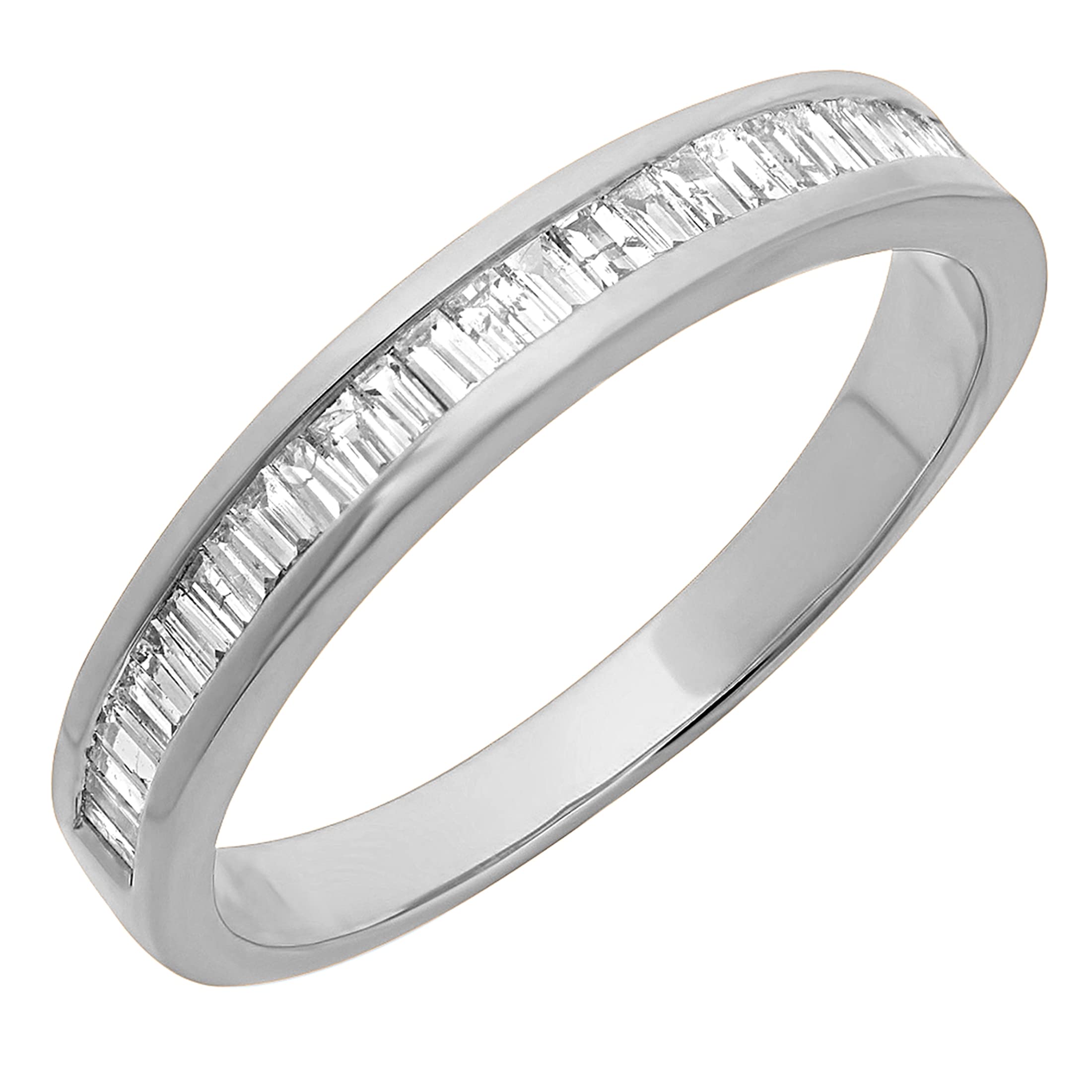 Dazzlingrock Collection 0.13 Carat (ctw) 14K Baguette Diamond Ladies Anniversary Wedding Band, White Gold, Size 7.5