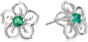 amazon essentials sterling silver created emerald flower stud earrings (previously amazon collection)