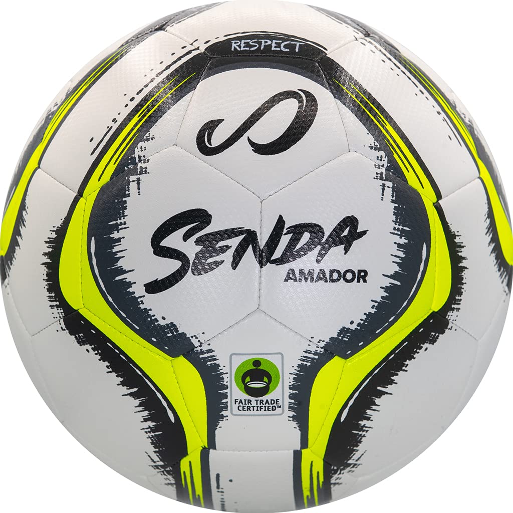 SENDA Amador Training Soccer Ball, Fair Trade Certified, White/Yellow, Size 4 (Ages 8-12)