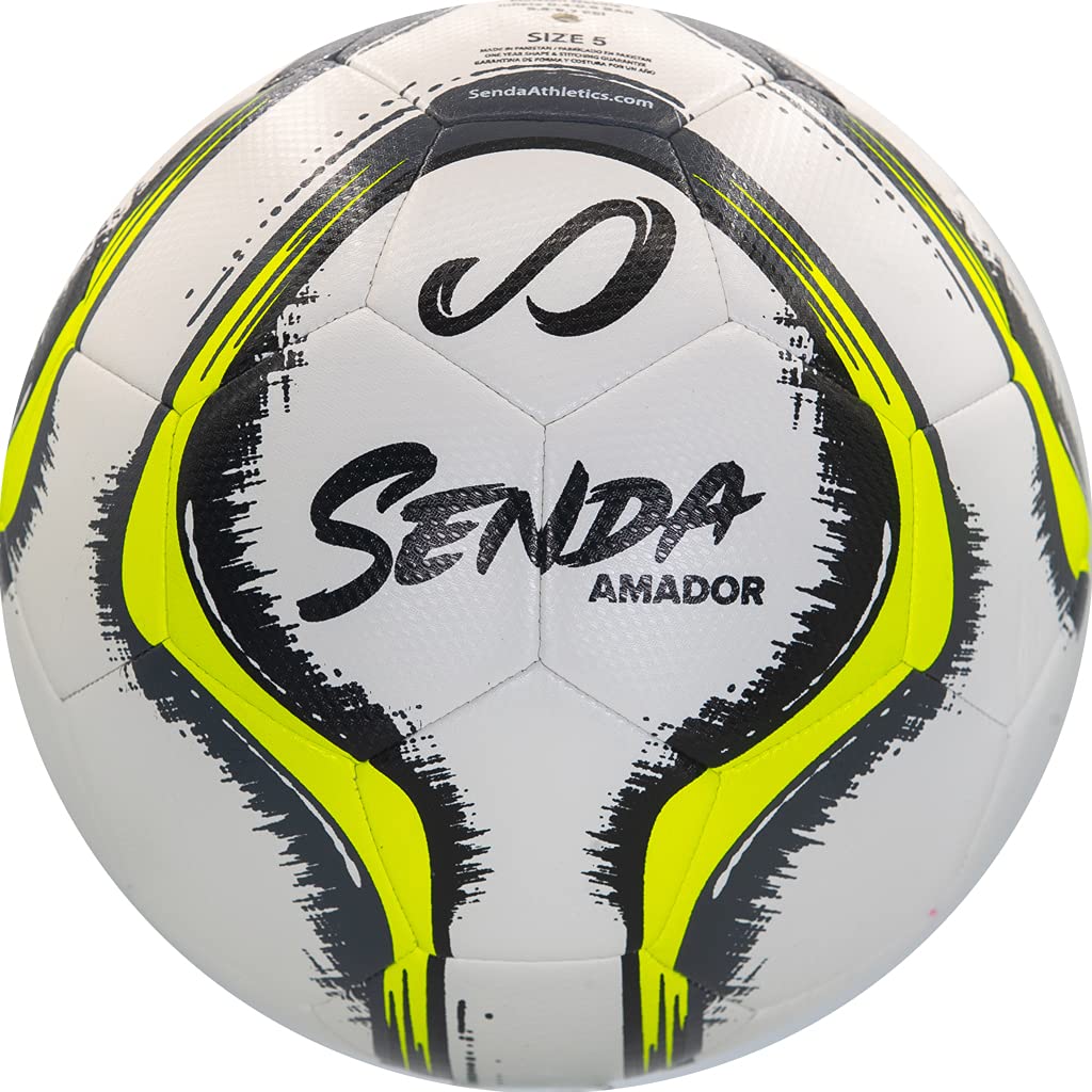 SENDA Amador Training Soccer Ball, Fair Trade Certified, White/Yellow, Size 4 (Ages 8-12)