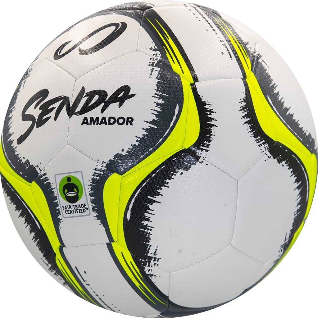 SENDA Amador Training Soccer Ball, Fair Trade Certified, White/Yellow, Size 4 (Ages 8-12)